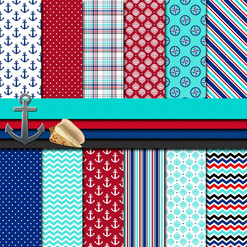 Digital Scrapbook Paper Nautical Themed Digital Nautical | Etsy