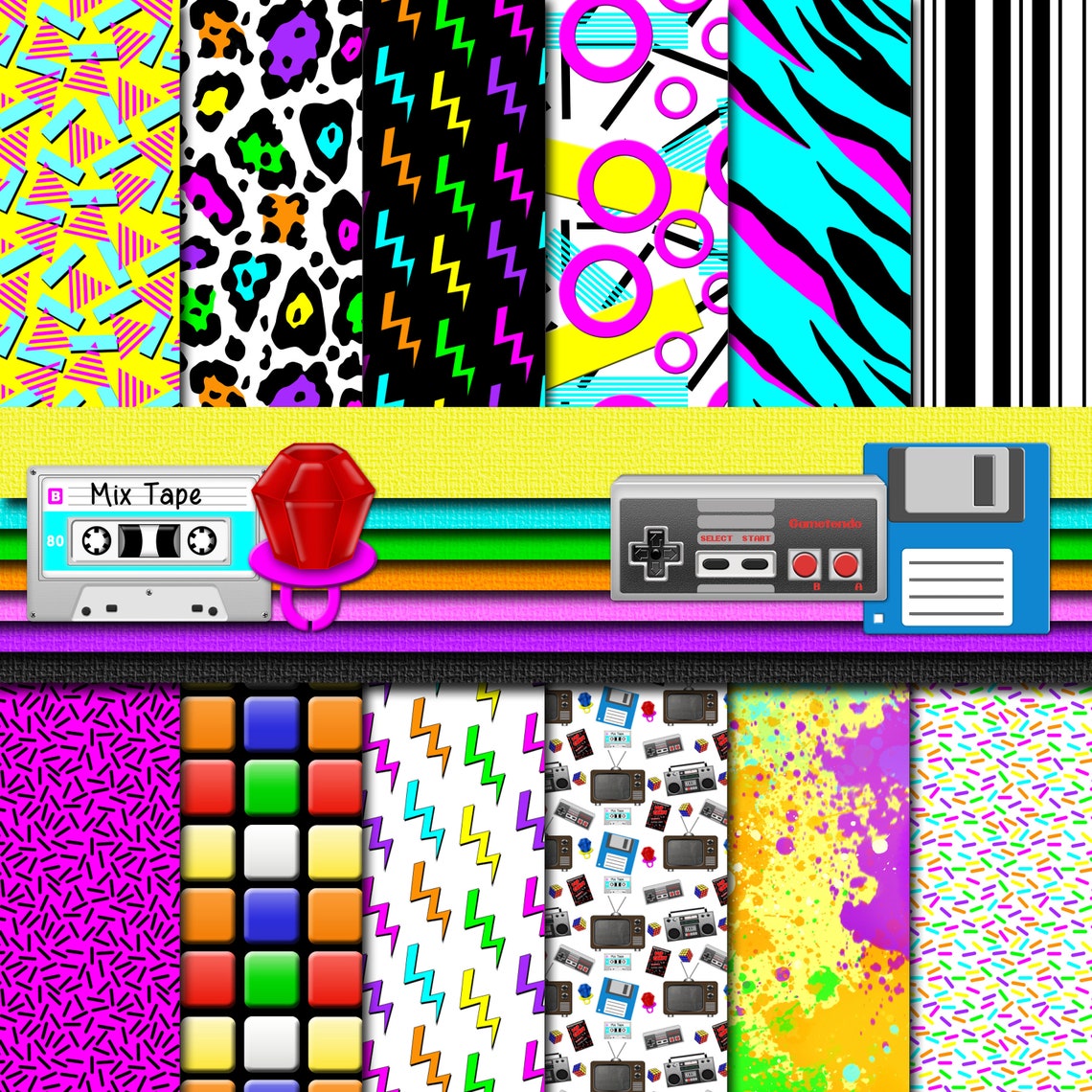 Digital Scrapbook Paper Totally Eighties Paper Digital 80s - Etsy