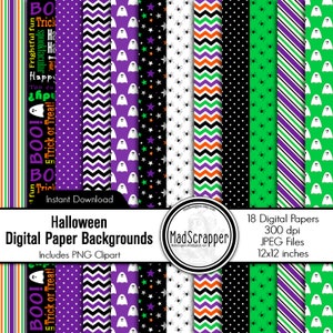 Digital Scrapbook Paper Halloween Purple and Green Digital Halloween ...