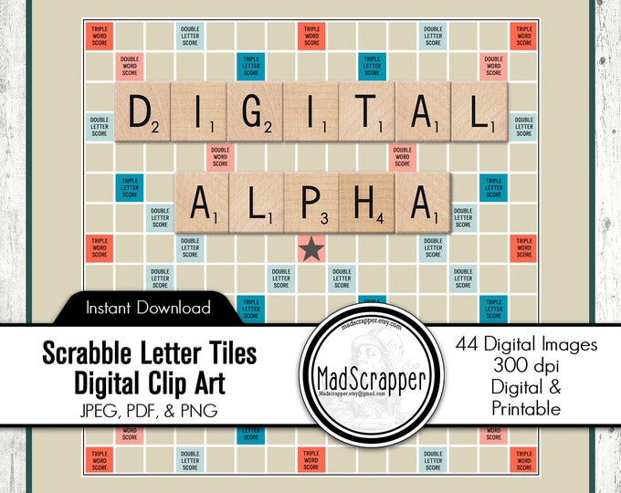 Printable Scrabble Board Word Game DIGITAL ART for Game Room, Playroom ...