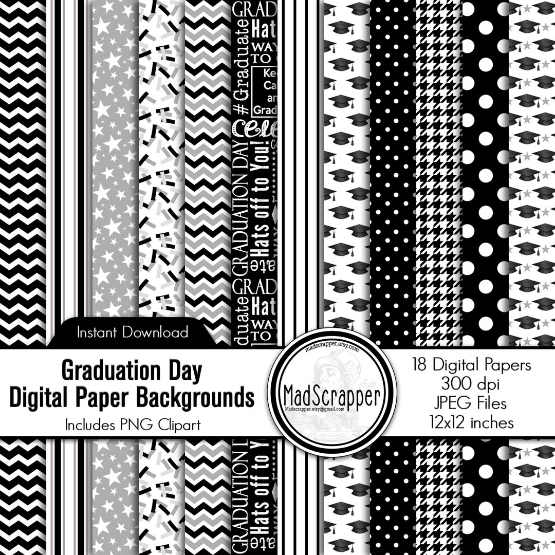 Digital Scrapbook Paper Graduation Day Black and White Digital ...