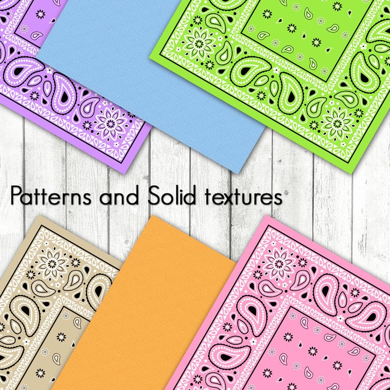 Bandana Scrapbook Paper: Digital Bandana Paper Backgrounds Rainbow ...