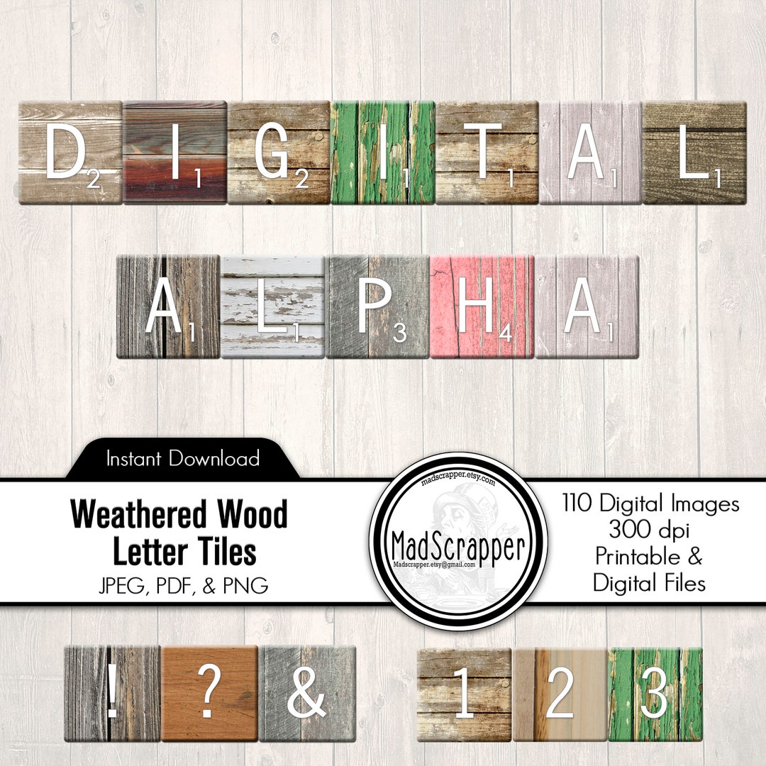 Digital Collage Sheet 1 Inch Squares Weathered Wood Alphabet Letter ...
