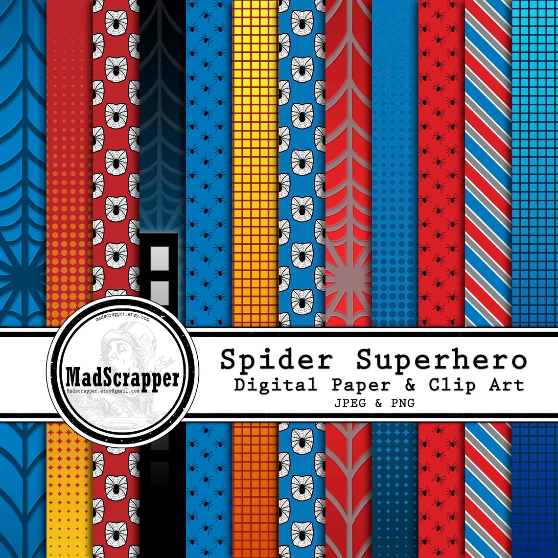 Digital Scrapbook Paper Spider Superhero Digital Spider | Etsy