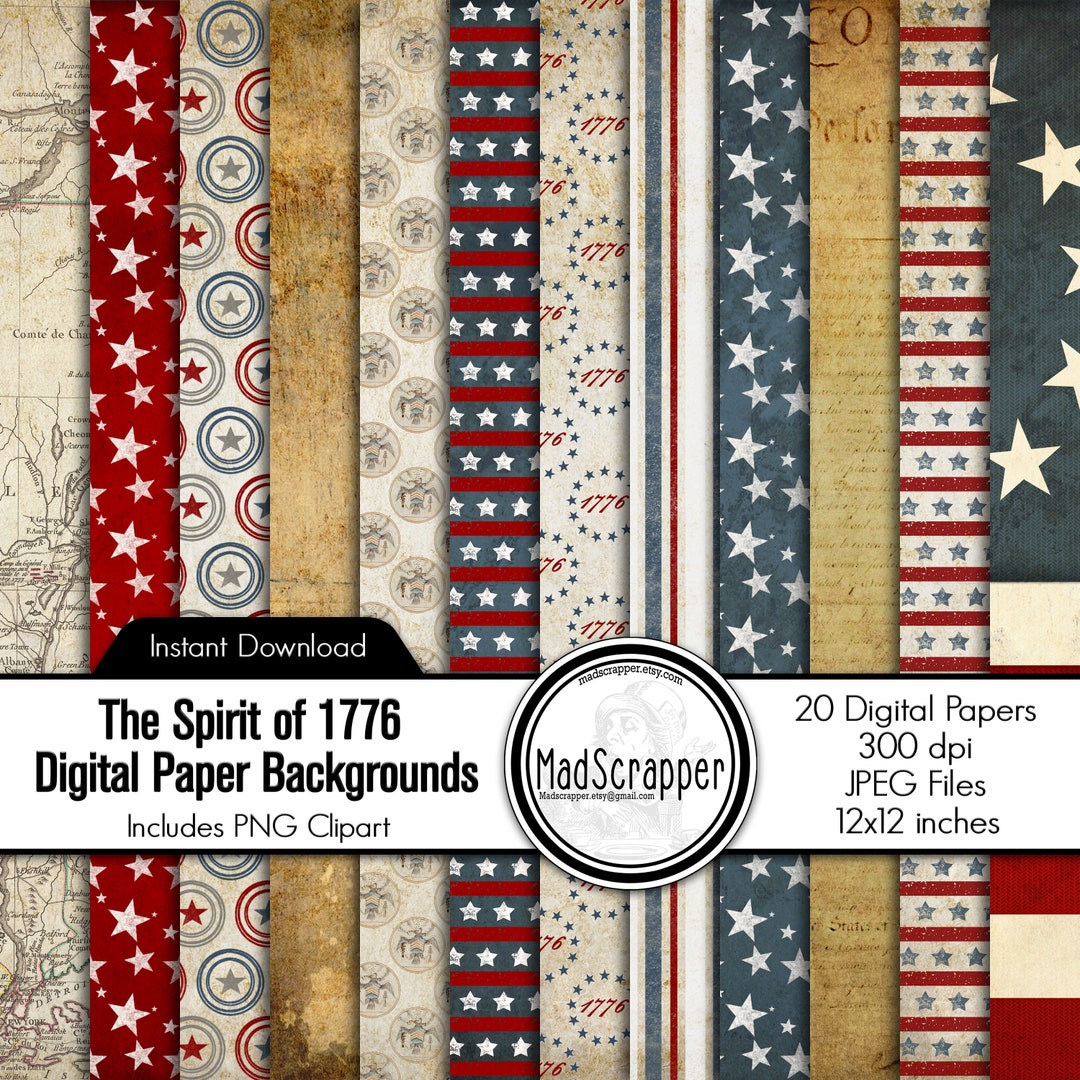 Patriotic Digital Scrapbook Paper: Spirit of 1776, USA (digital ...