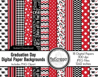 Digital Scrapbook Paper Graduation Day Black and White Digital ...