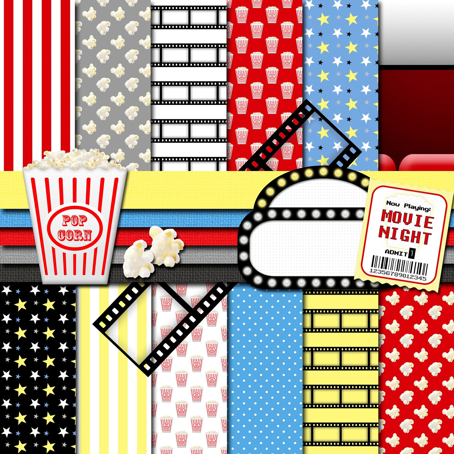 Digital Scrapbook Paper Movie Night Digital Movie Night Paper | Etsy