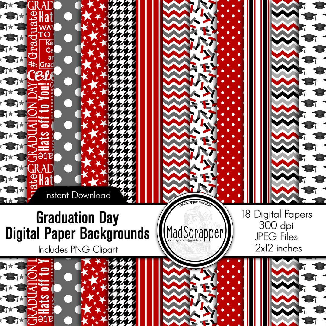 Digital Scrapbook Paper Graduation Day Scarlet and Gray Digital Paper ...