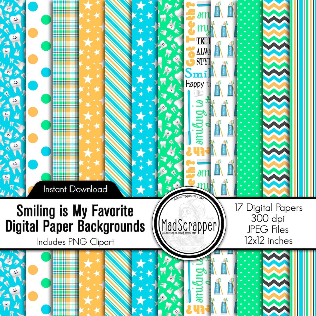 Dentist Scrapbook Paper: Digital Dental and Teeth Backgrounds and Clip ...