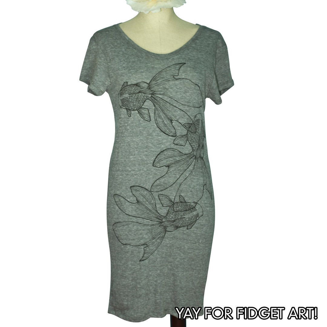 Eco Grey Japanese Goldfish Kingyo T-shirt Dress for Women | Screen ...