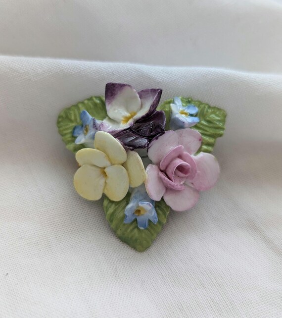 Coalport Signed 1950s China Flower Brooch Hallmarked … - Gem