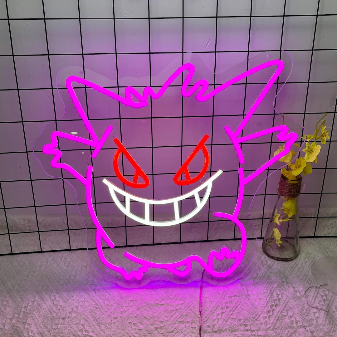 Gengar Ghost Neon Sign: Custom LED Wall Art, Gaming Room Decor - Etsy
