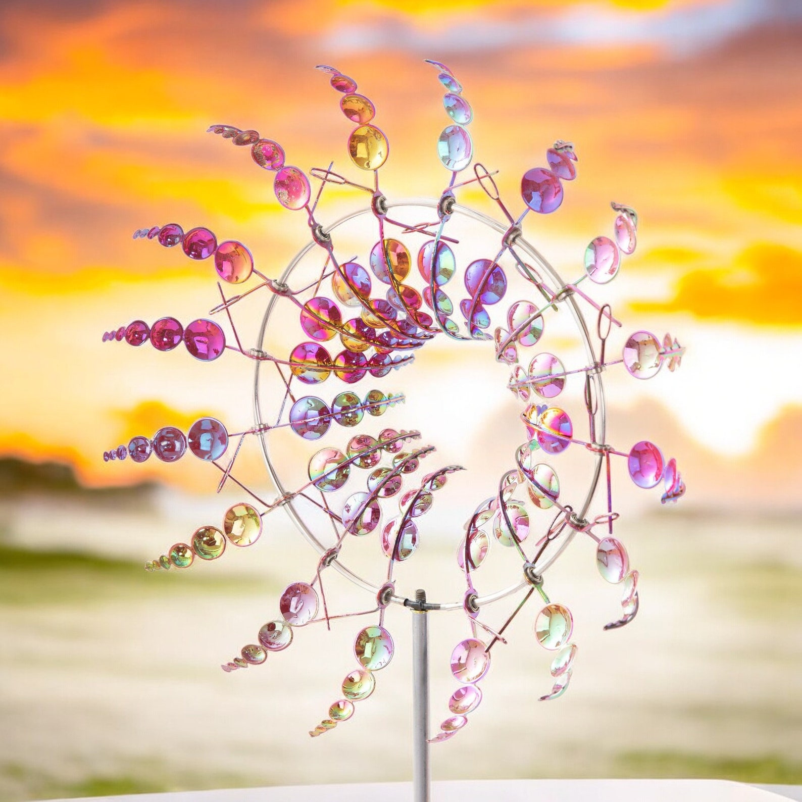 Pink Kinetic Metal Windmill Windspinner,magical Windmill,3d Metal Wind ...