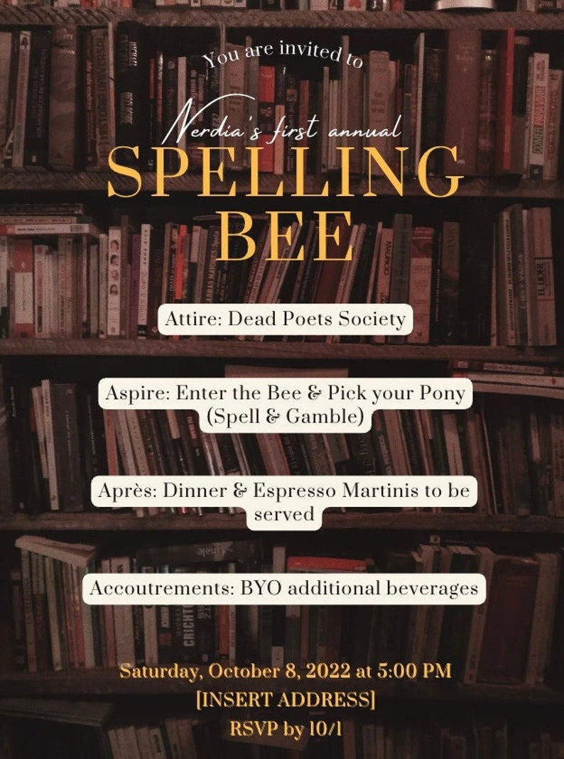 Adult Spelling Bee Event Guide #1 - Customizable & Instant Download - Etsy
