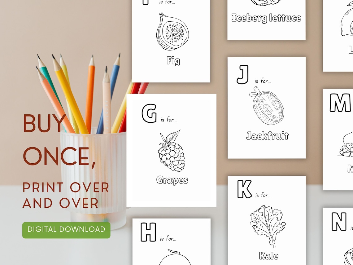 ABC Coloring Book, ABC Food Alphabet, ABC Coloring Pages, My Favourite ...