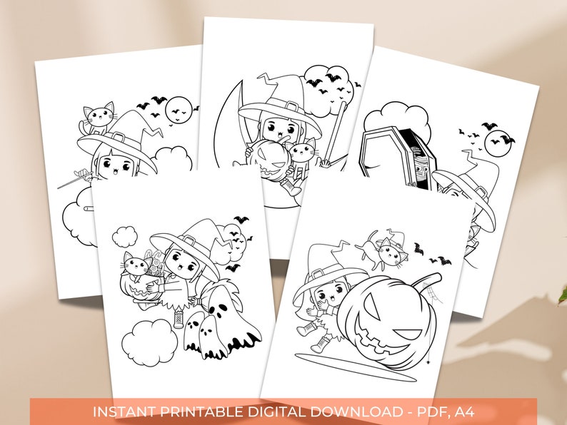 Printable Halloween Coloring Book, 25 Girl Witch Halloween Coloring ...