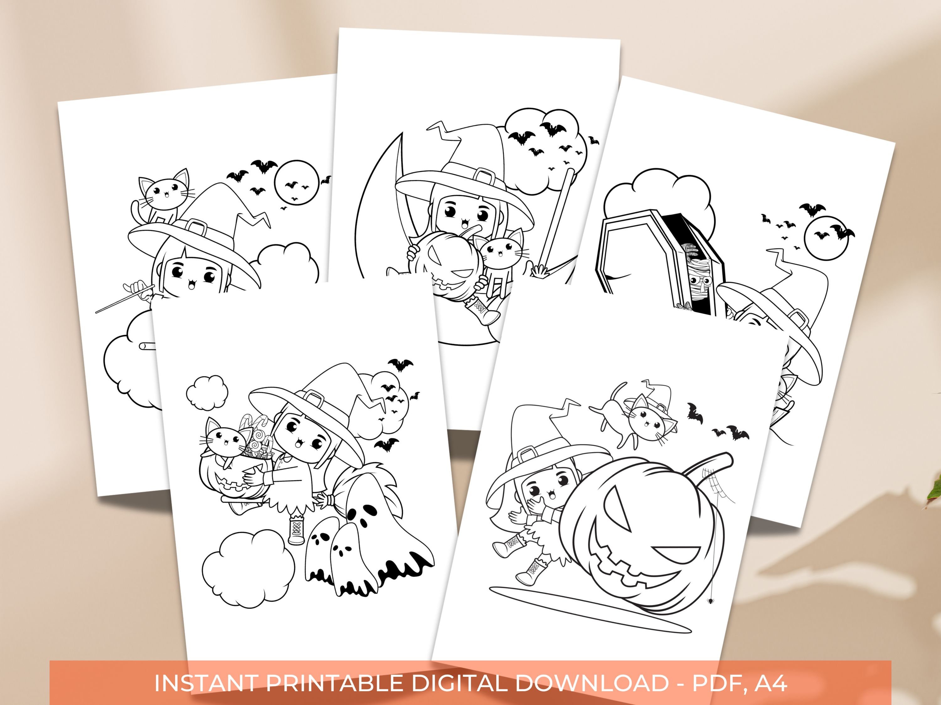 Printable Halloween Coloring Book, 25 Girl Witch Halloween Coloring ...