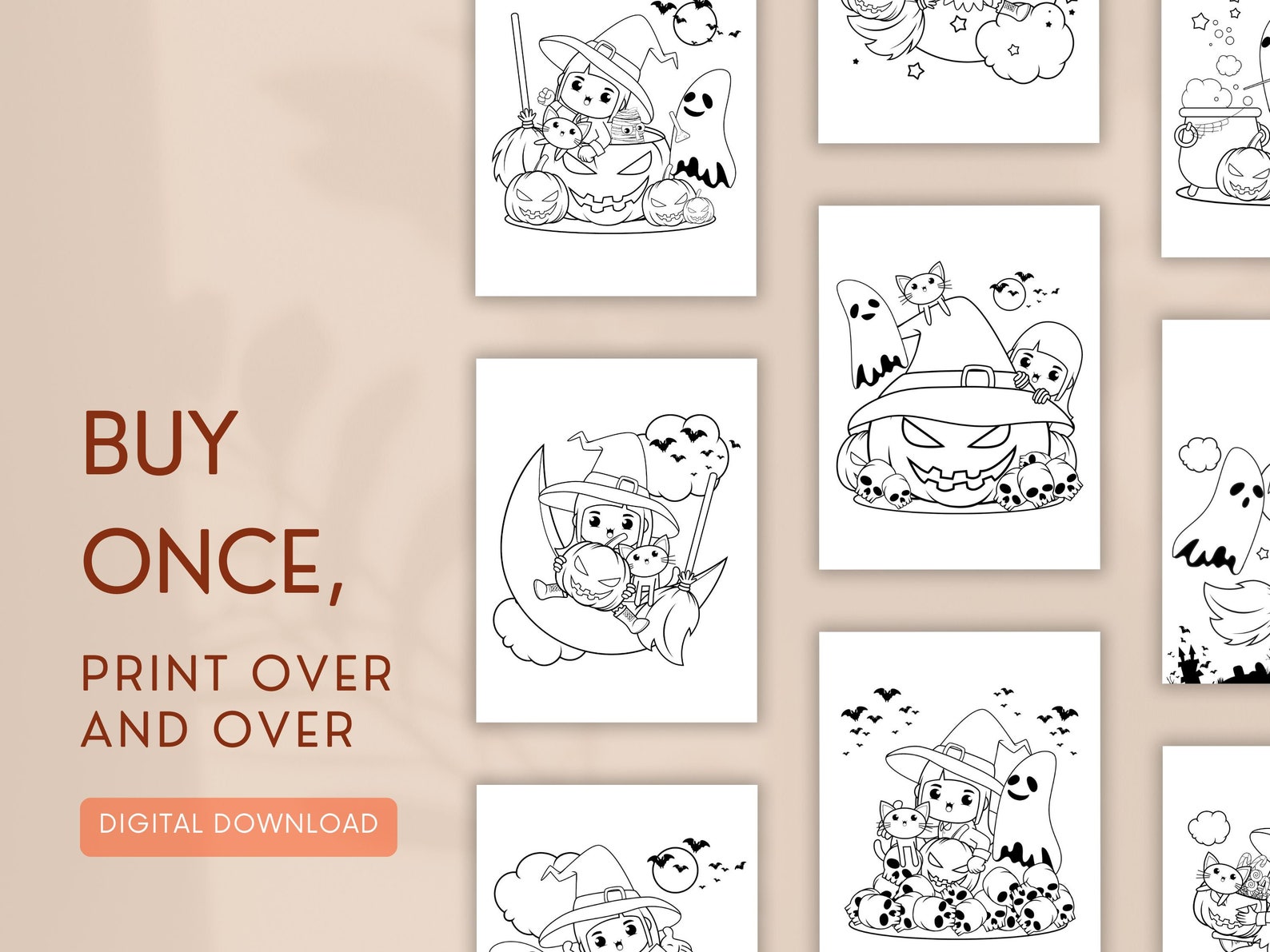 Printable Halloween Coloring Book, 25 Girl Witch Halloween Coloring ...