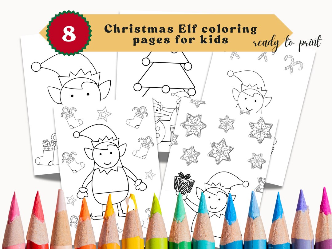 8 Christmas Elf Coloring Pages, Elf Printable, Christmas Coloring Book ...