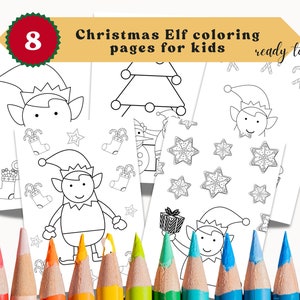 8 Christmas Elf Coloring Pages, Elf Printable, Christmas Coloring Book ...