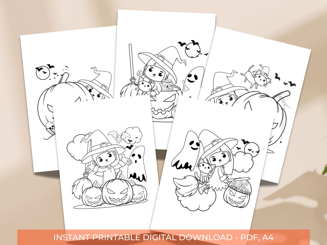 Printable Halloween Coloring Book, 25 Girl Witch Halloween Coloring ...
