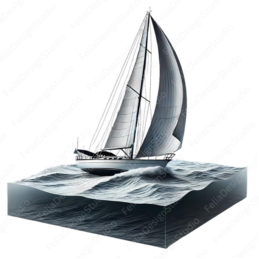 Sailboat Clipart PNG, Nautical Theme Digital Download, Ocean Waves Clip ...