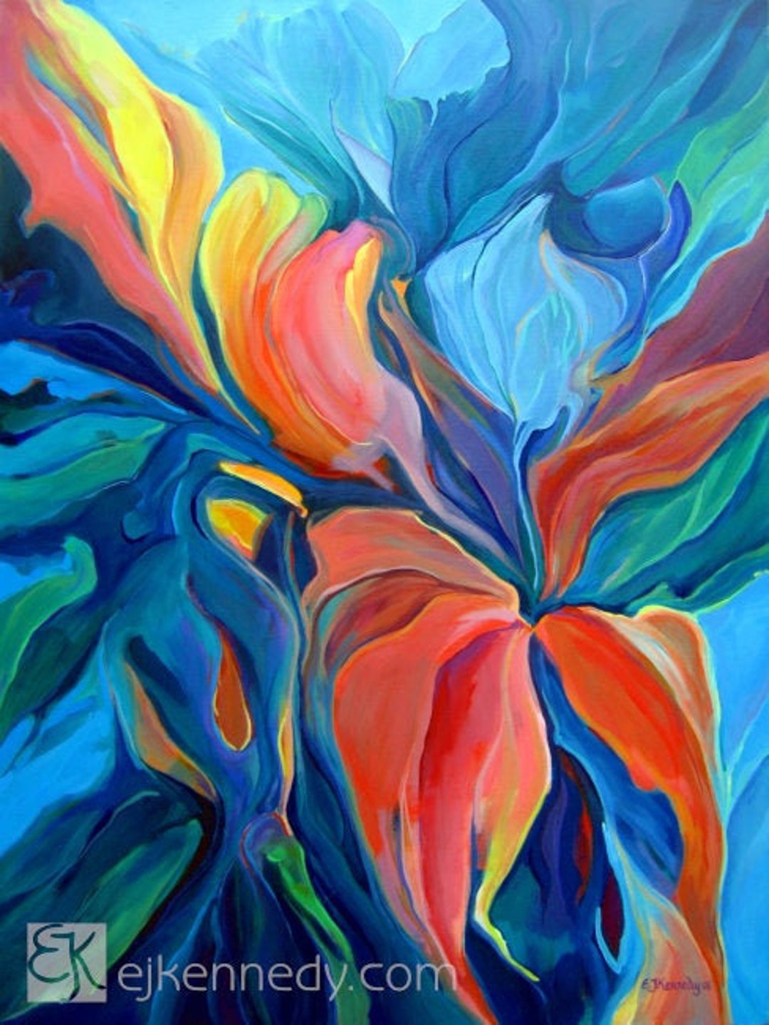 Abstract Flower - Matted 14 X 11 Print of Original Acrylic Painting by ...