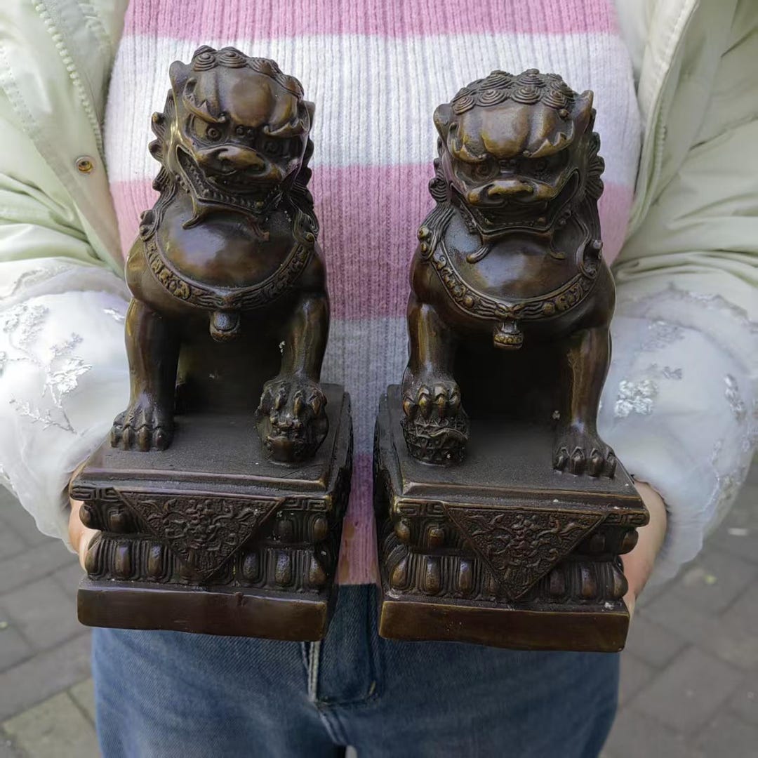 Vintage Finds Copper Fu Foo Dog Lion Statue Pair Signed,asian Antiques ...