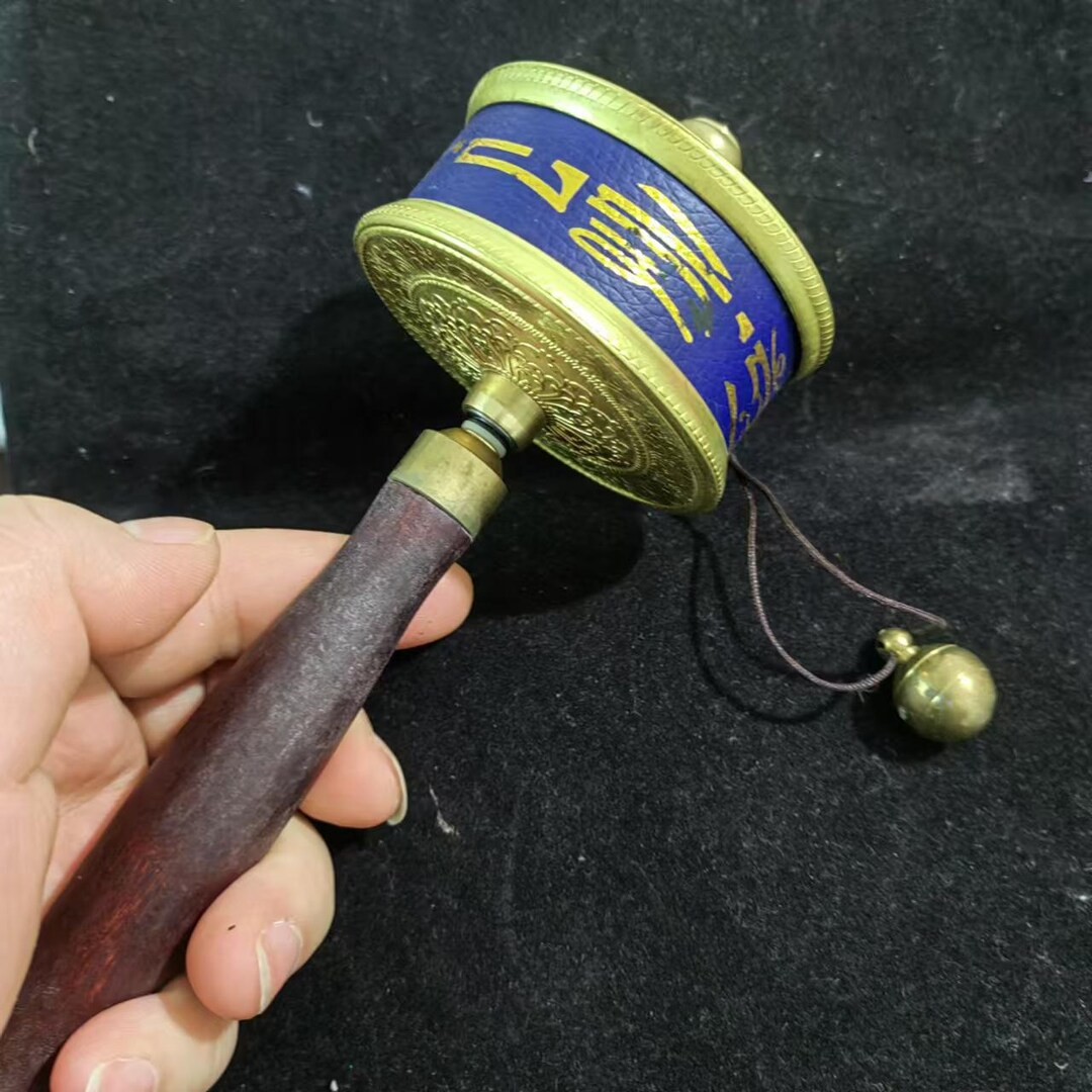 Tibetan Hand Held Prayer Wheel With Wood Handle Meditation Healing ...