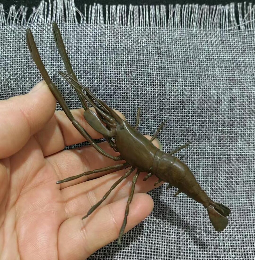 Antique Copper Shrimp Figure Japanese Vintage Patinated Metal Sea ...