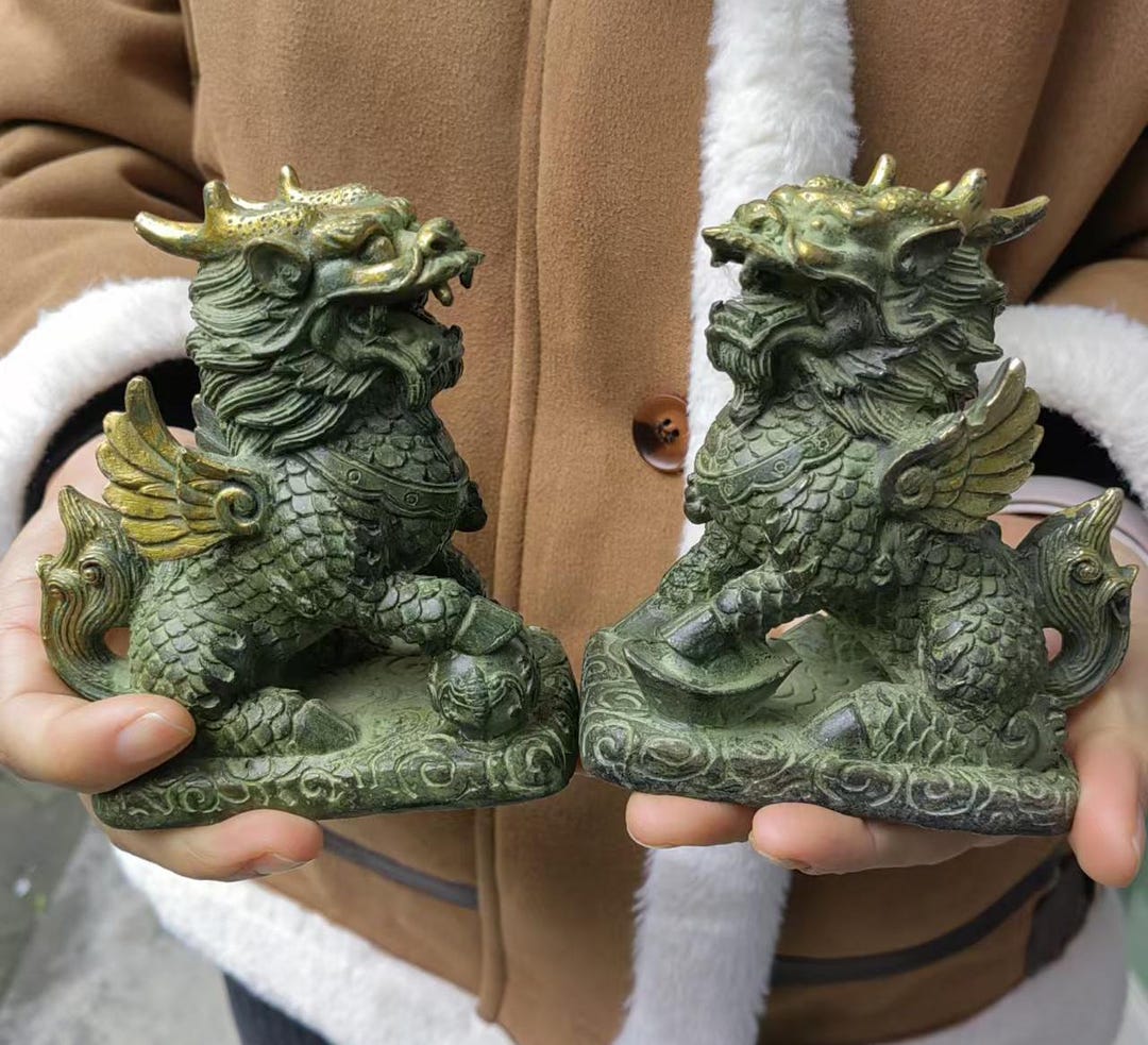 Pair Ancient China Copper Gilt Fengshui Animal Pixiu Beast Wealth Bixie ...
