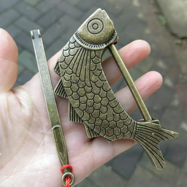 Antiqued Asian Metal Combination Lock Lucky Gift, Vintage Style Fish ...