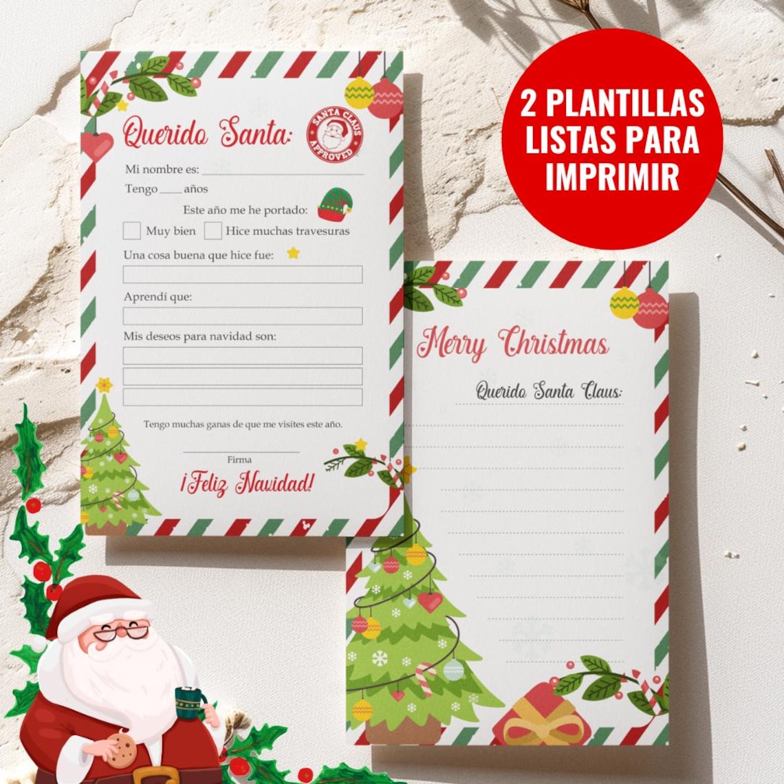 Plantilla de carta editable a Santa para niños, carta a Santa, carta ...