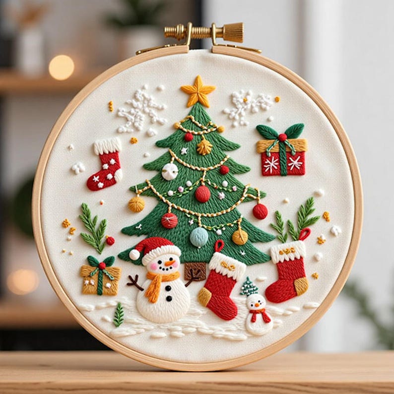 DIY Christmas Hand Embroidery Kit – Needlework, Holiday Home Decor ...