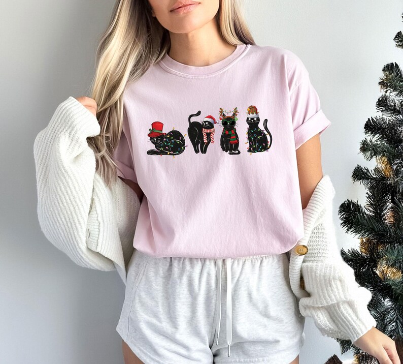 Comfort Colors® - Christmas Black Cat Shirt - Funny Christmas Shirt ...