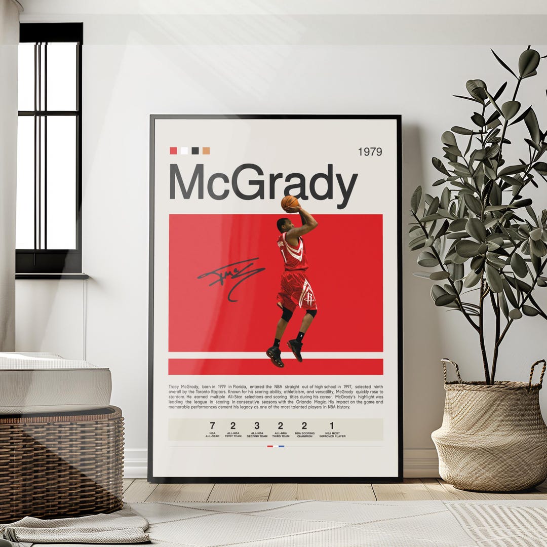 PREMIUM Tracy Mcgrady Poster, Sports Poster, Mid Century Modern, Sports ...