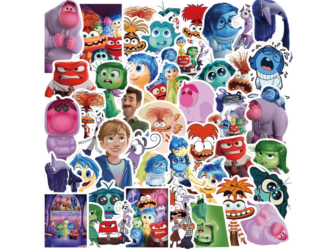 Inside Out 2 50-piece Sticker Set Anxiety, Anger, Disgust, Joy, Fear ...
