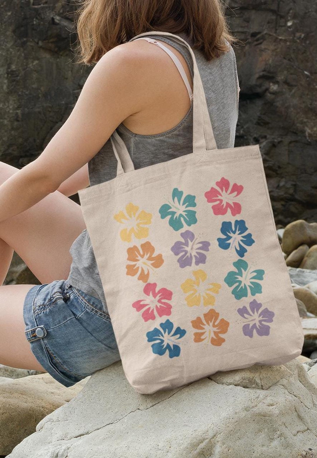 Hibiscus Flower Tote Bag Beach Aesthetic Tote Trendy Summer Tote Bag ...
