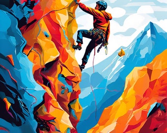 Red Rocks Ascent, Fine Art Print, Wall Art, Rock Climbing Art, Red ...