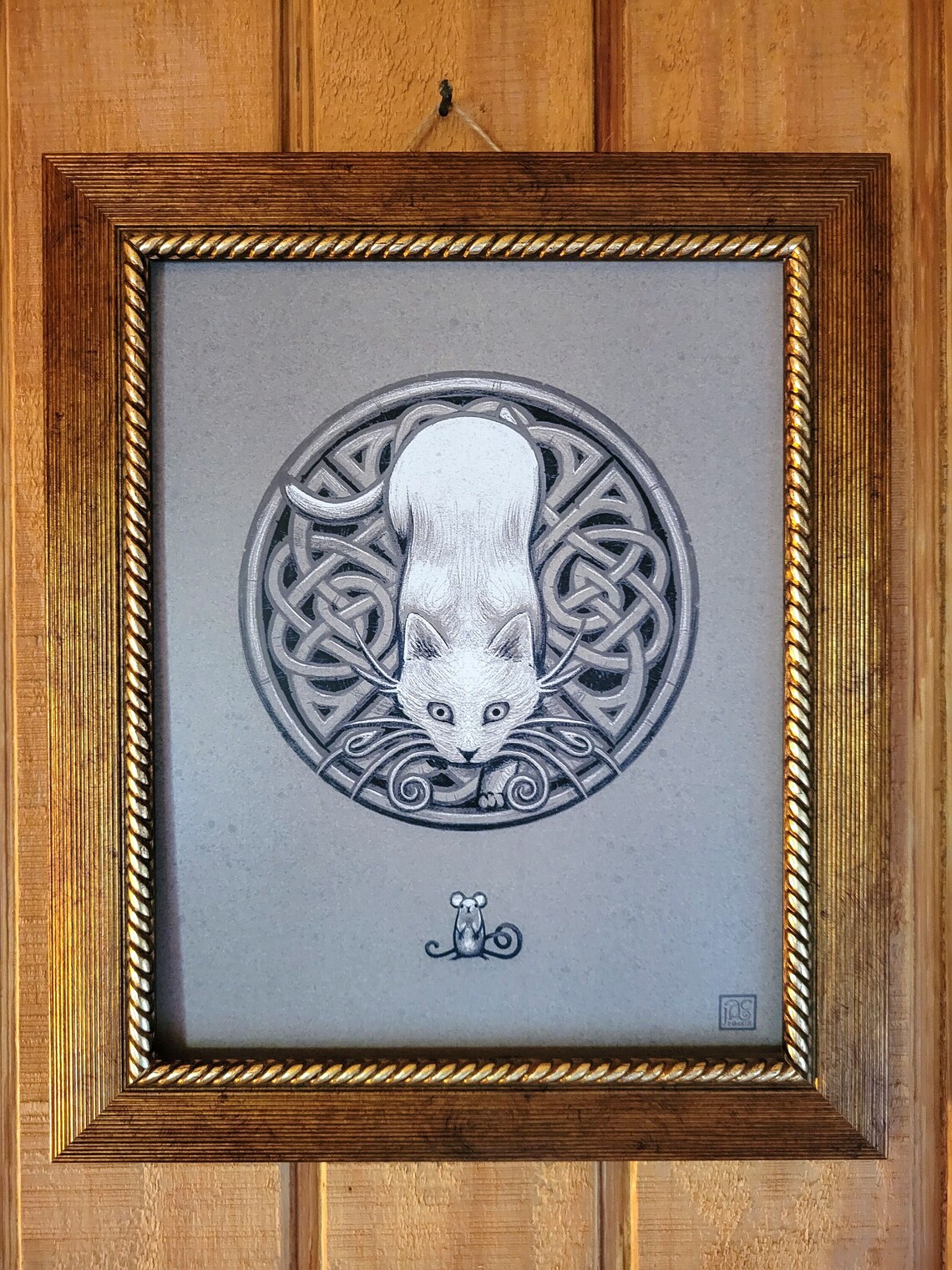White Cat Pangur Ban Celtic Knotwork Animal Art Print - Etsy