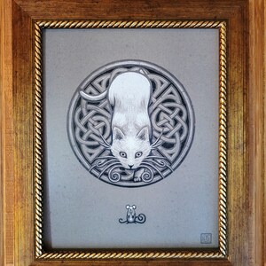 White Cat Pangur Ban Celtic Knotwork Animal Art Print - Etsy