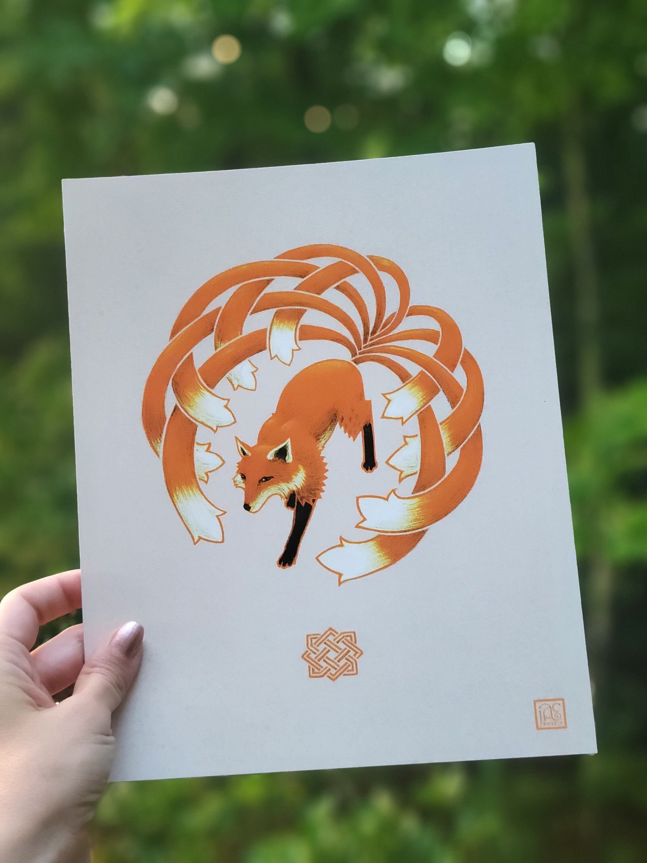 Kitsune Nine-tail Celtic Fox Knot Art Print Japanese Folklore - Etsy