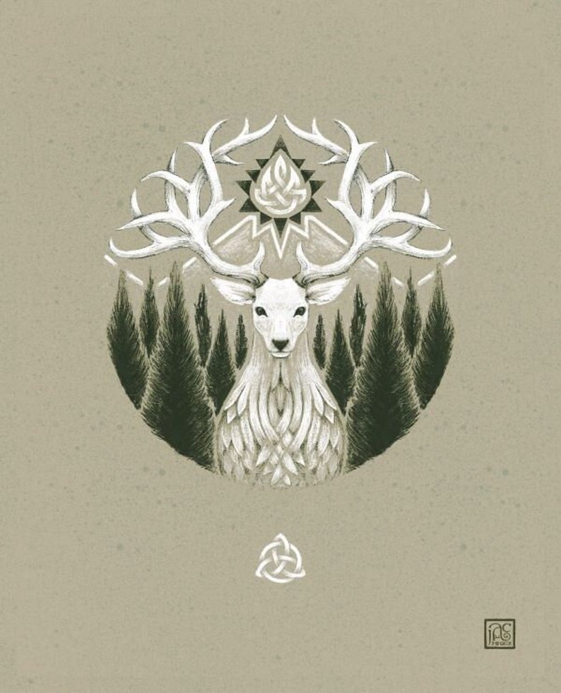 White Stag Hart Celtic Knotwork Art Print - Etsy