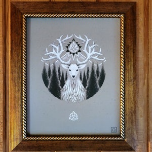 White Stag Hart Celtic Knotwork Art Print - Etsy