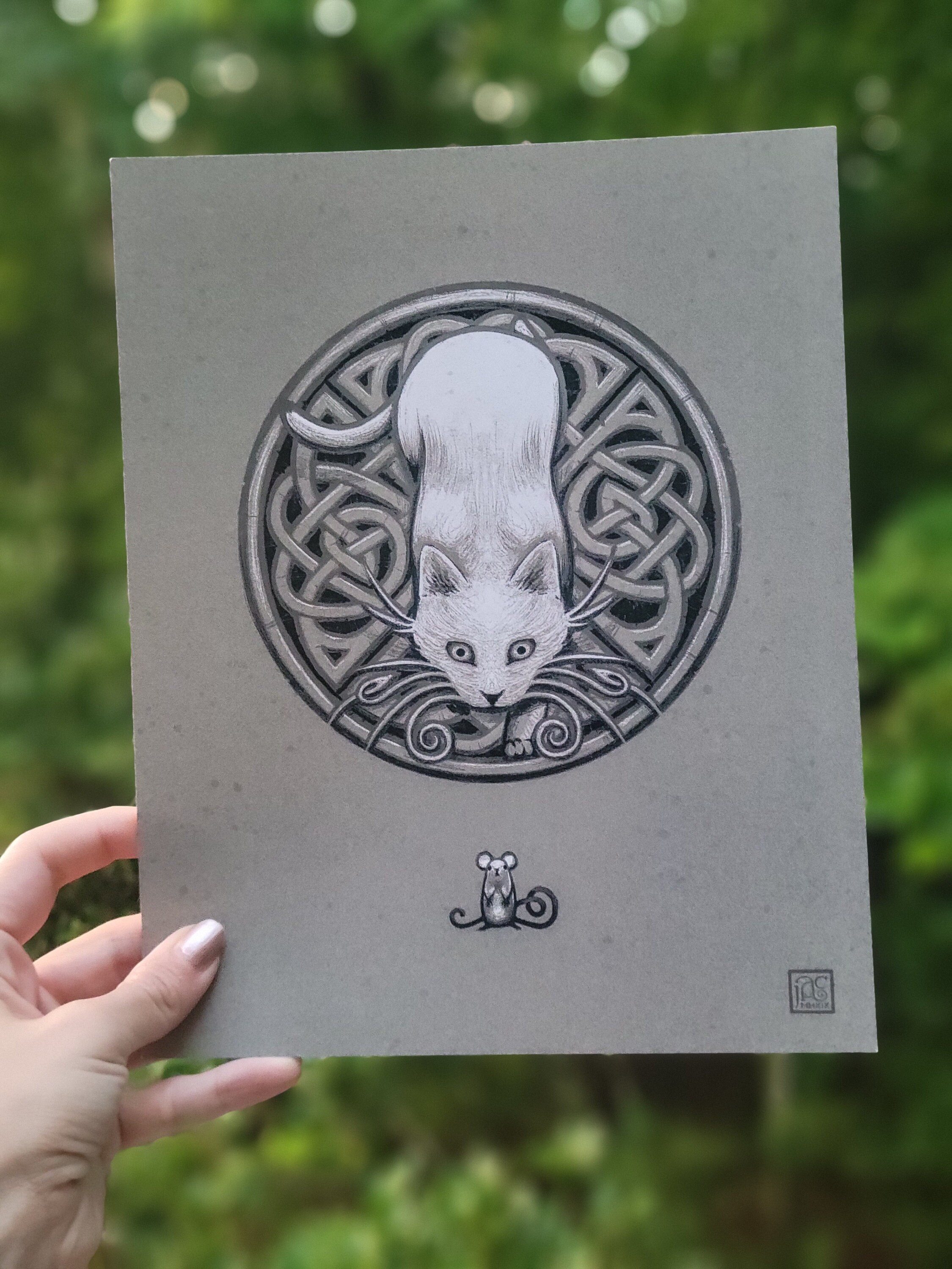 White Cat Pangur Ban Celtic Knotwork Animal Art Print - Etsy
