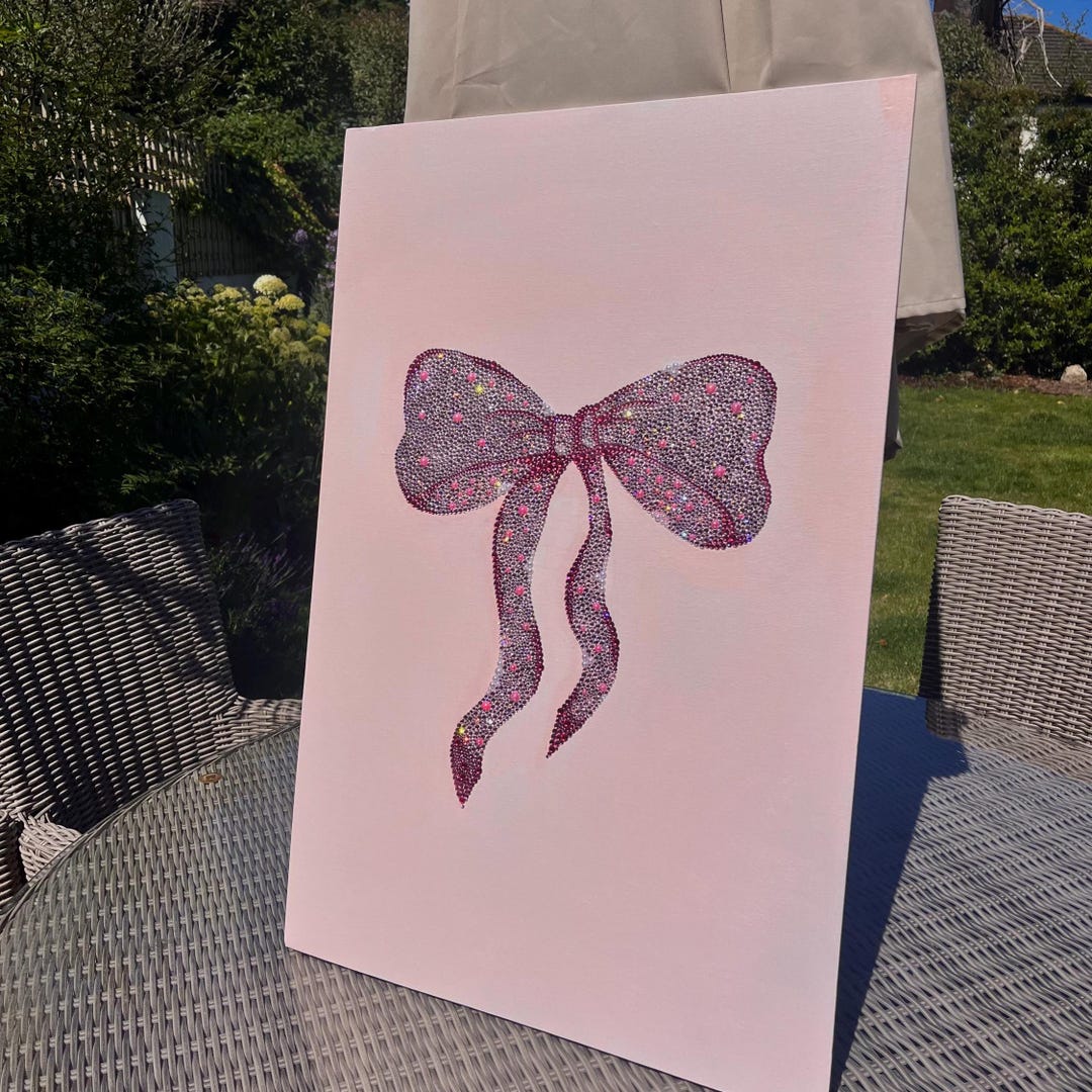 Bedazzled Pink Bow Painting. Large Portrait 50cm X 75cm. Hand ...