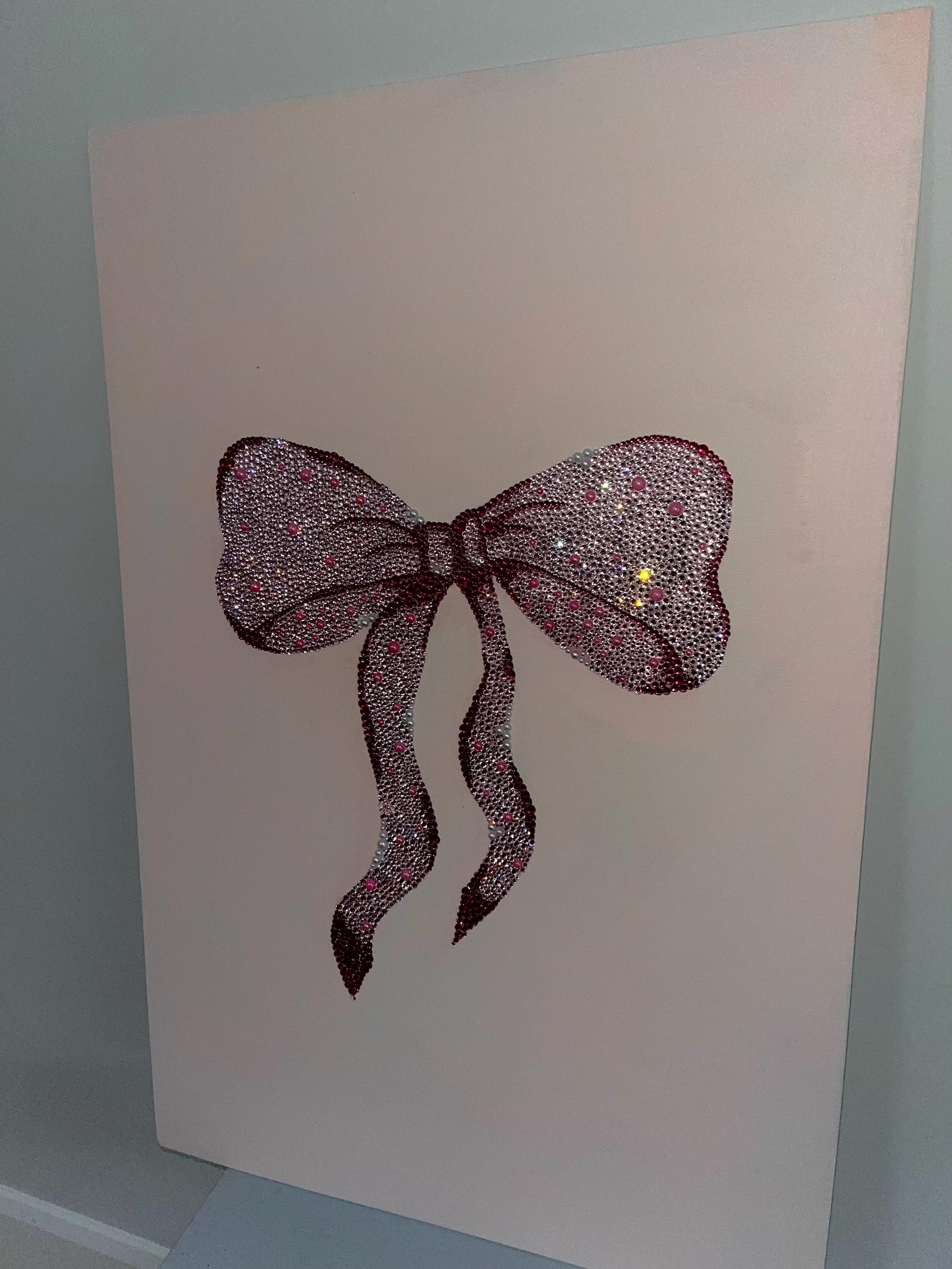 Bedazzled Pink Bow Painting. Large Portrait 50cm X 75cm. Hand ...