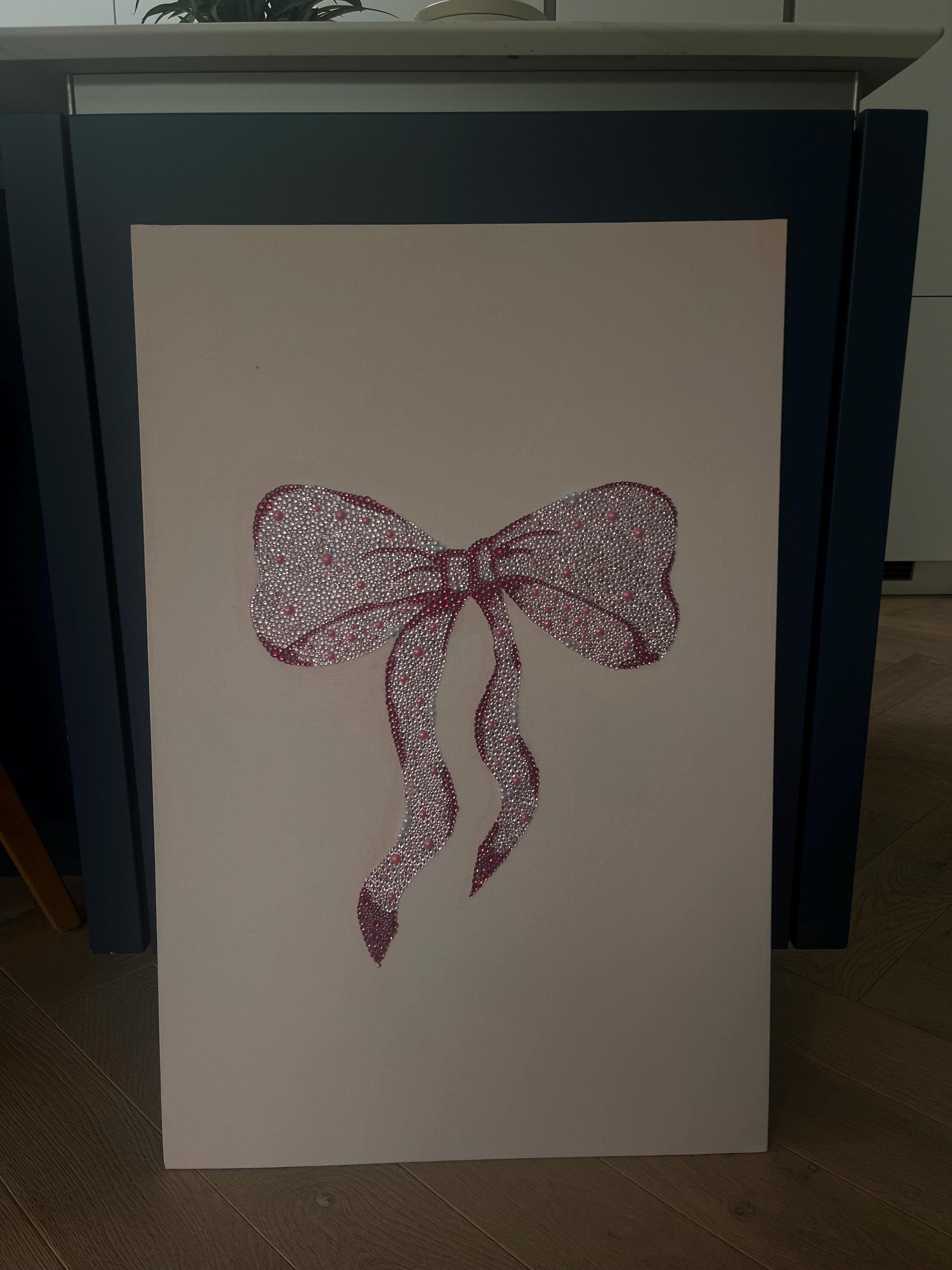 Bedazzled Pink Bow Painting. Large Portrait 50cm X 75cm. Hand ...