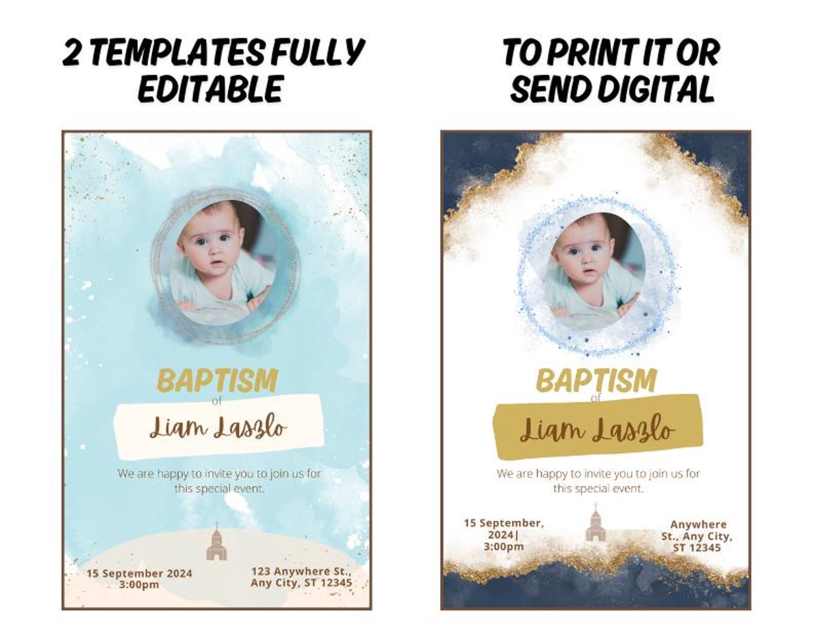 Digital Baptism Invitation Template, Christening Invite Template ...