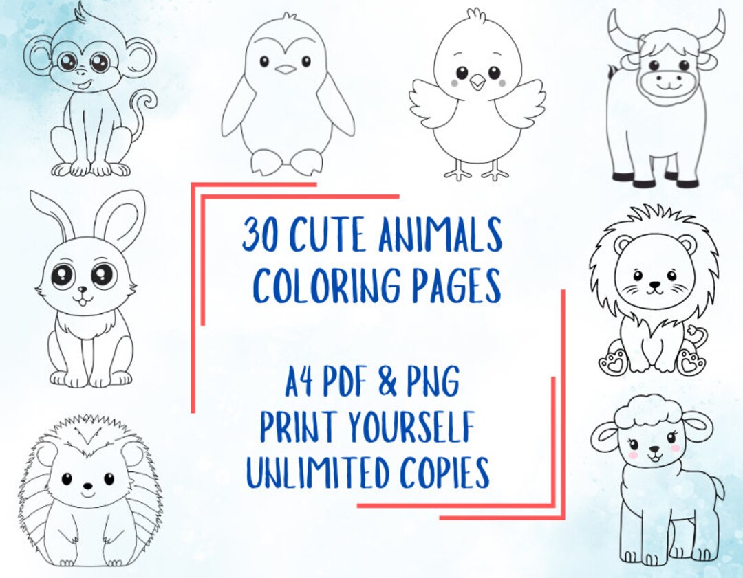 30 Easy Coloring Pages for Kids With Cute Animals, Baby First Coloring ...
